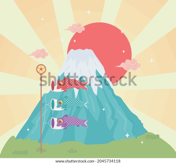 Mount Fuji Koi Fish Flags Traditional Stock Vector (Royalty Free ...