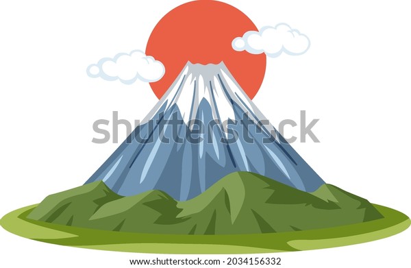 Mount Fuji Red Sun Cartoon Style Stock Vector (Royalty Free) 2034156332 ...