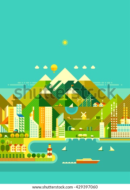Mountain City Modern City Industry Ecosystem Stock Vector (Royalty Free ...