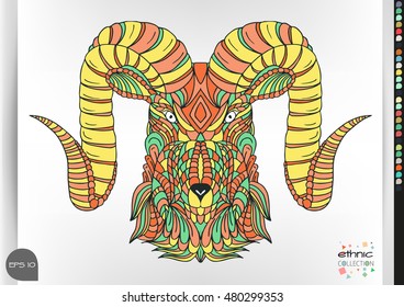 Mountain Goat Portrait Animal Patterns Handdrawn Stock Vector (Royalty ...