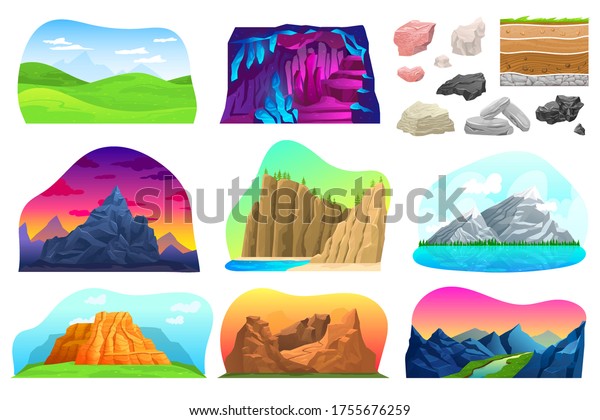 Mountain Hill Landscape Vector Illustration Set Stock Vector (Royalty ...