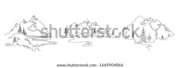 Mountain Landscape Drawn One Line Continuous Stock Vector (Royalty Free ...