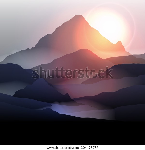 Mountain Landscape Sunrise Vector Illustration Stock Vector (Royalty ...