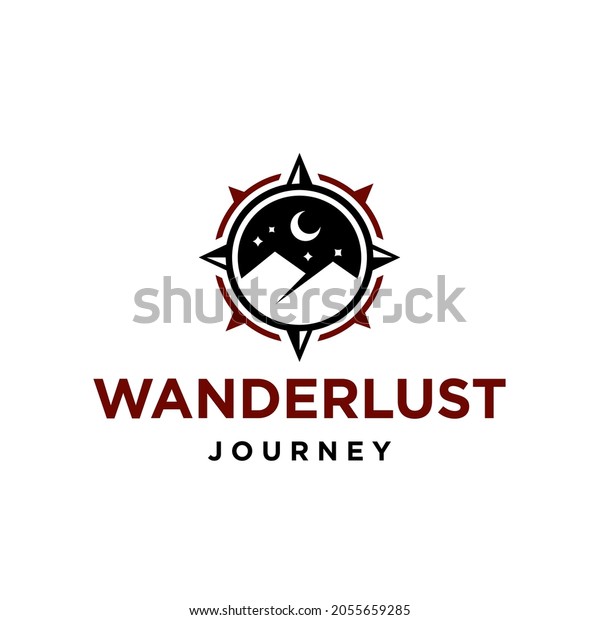Mountain Moon Stars Compass Logo Wanderlust Stock Vector (Royalty Free ...