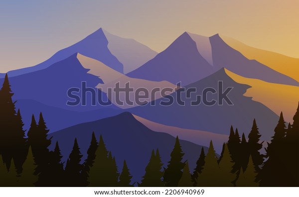 Mountain Sunrise Vector Flat Nature Landscape Stock Vector (Royalty ...