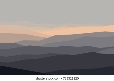 Mountain Sunset Sunrise Multi Layered Illustration Stock Vector ...