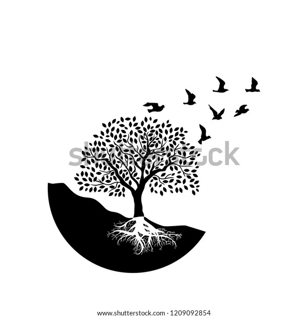 Mountain Tree Flying Birds Logo Icon Stock Vector (Royalty Free ...