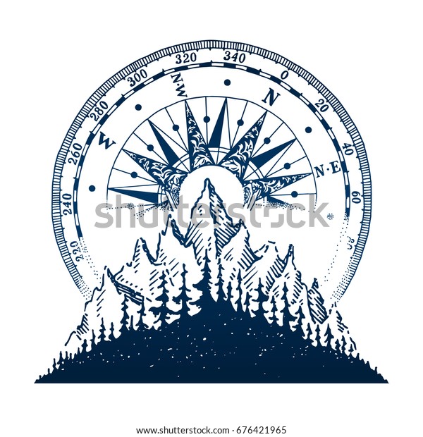 Mountain Vintage Emblem Antique Compass Fir Stock Vector (Royalty Free ...