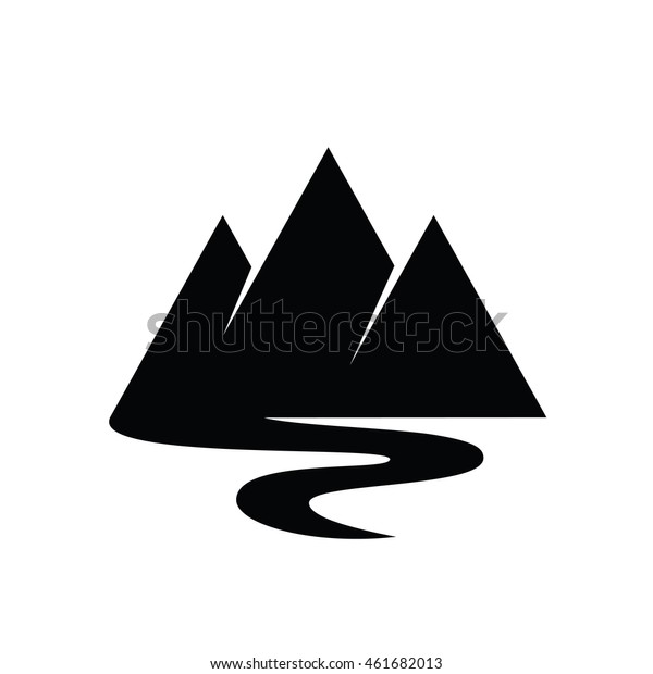 Mountains and river. Vector icon.