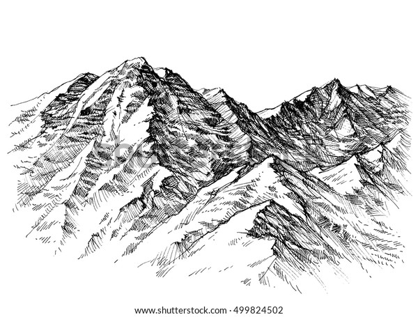 Image vectorielle de stock de Mountains Sketch Mountains Ranges Hand ...