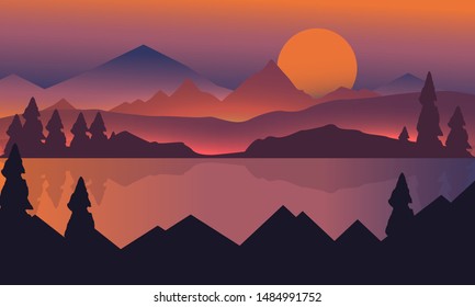 Mountains Sunset Landscape Background Stock Vector (Royalty Free ...