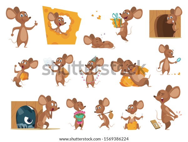 Mouse Cartoon Small Mice Action Poses: стоковая векторная графика (без ...