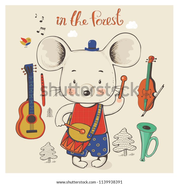 Mouse Musical Instruments Cartoon Hand Drawn Stock Vector (Royalty Free ...