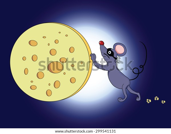 Mouse Thief Stealing Cheese Moon Illustration Stock Vector (Royalty ...