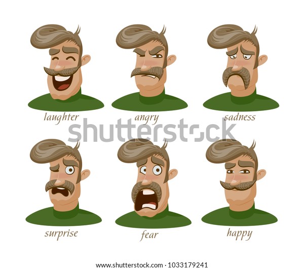 Moustached Man Character Expressions Set Laughter Stock Vector (Royalty ...