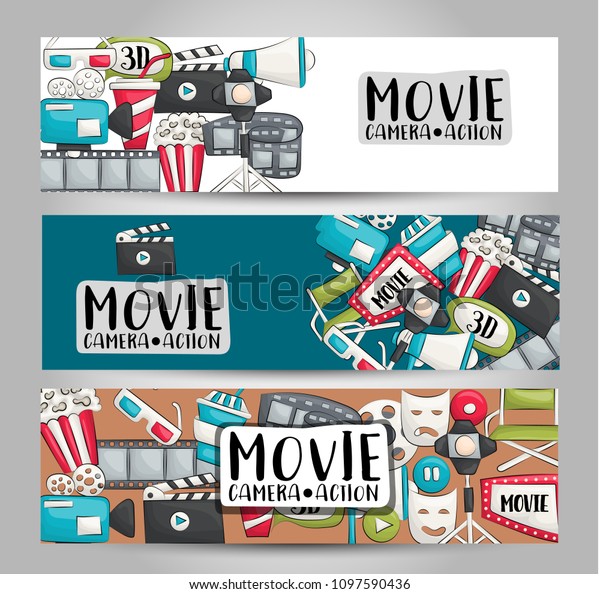 Movie Cinema Theme Horizontal Banner Template Stock Vector (Royalty ...