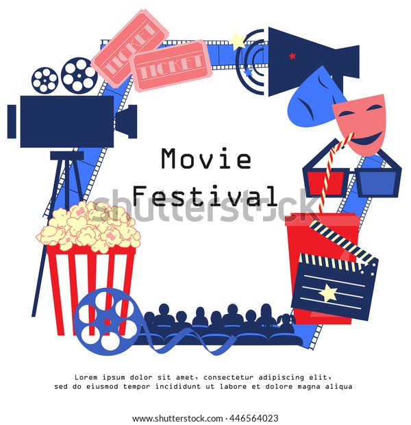 Movie circle shape background with cinema attributes. Film strip ...