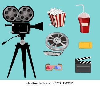Vektor Stok Set Cinema Objects Modern Vector Realistic (Tanpa Royalti ...