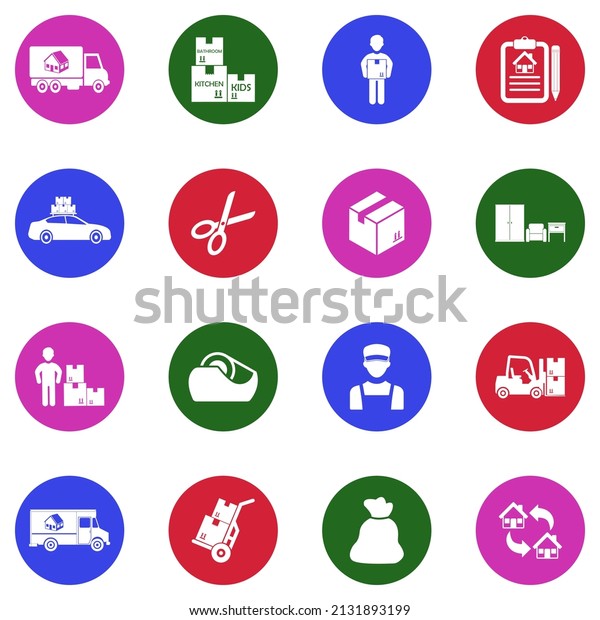Moving Icons White Flat Collection Circle Stock Vector (Royalty Free ...