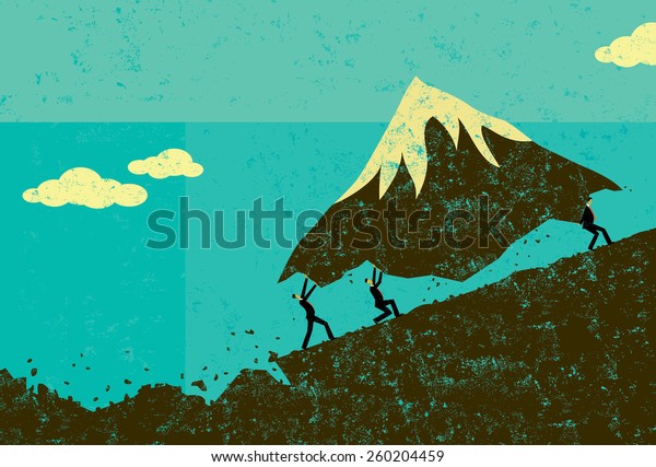 Moving Mountains Businessmen Moving Mountain Uphill Stock Vector ...