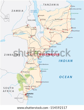 Mozambique Road Map Stock Vector (Royalty Free) 154592117 - Shutterstock