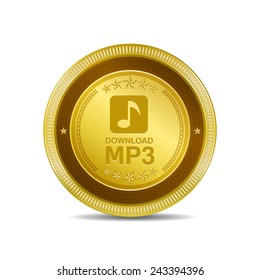 Mp3 Download Golden Vector Icon Button 스톡 벡터(로열티 프리) 243394396 ...