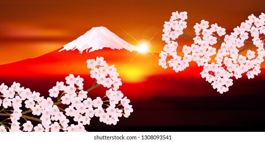 Mt Fuji Cherry Blossom Spring Background Stock Vector (Royalty Free ...