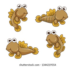 Vektor Stok Mudskipper Fish Cartoon Vector Illustration Animal (Tanpa ...