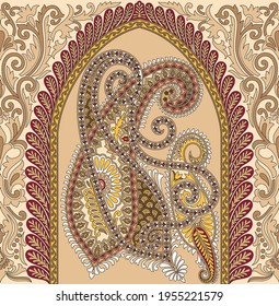 Mughal Paisley Bunch Pattern On Brown Stock Vector (Royalty Free ...