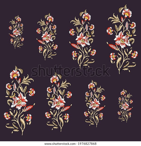 Mughal Paisley Bunch Pattern On Brown Stock Vector (Royalty Free ...