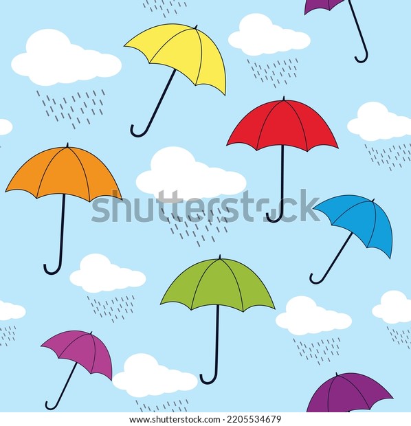 Multi Color Umbrella Cloud Rain Pattern Stock Vector (Royalty Free ...