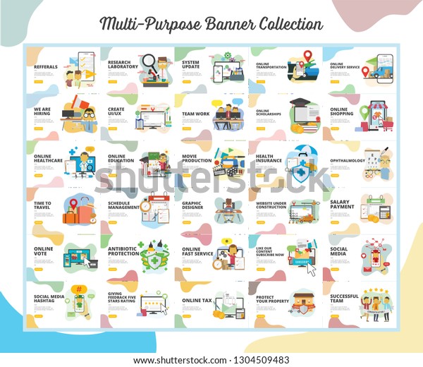 Multi Purpose Banner Collection Flat Design Stock Vector (Royalty Free ...