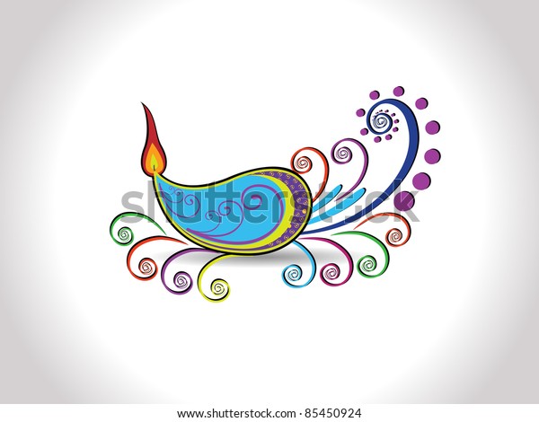 Multicolor Creative Artwork Design Lit Diya Stock Vector (Royalty Free ...