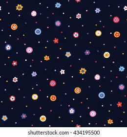 Multicolor Ornament Small Simple Flowers Dots Stock Vector (Royalty ...