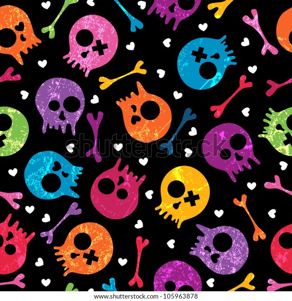 Multicolor Seamless Pattern Skulls Hearts Eps Stock Vector (Royalty ...