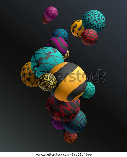 Multicolored 3d Decorative Balls On Dark Stock Vector (Royalty Free ...