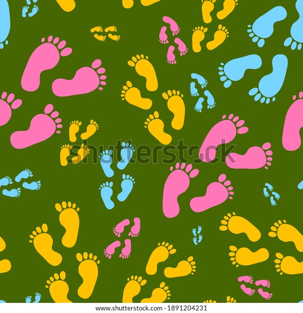 Multicolored Human Footprints On Green Background Stock Vector (Royalty ...