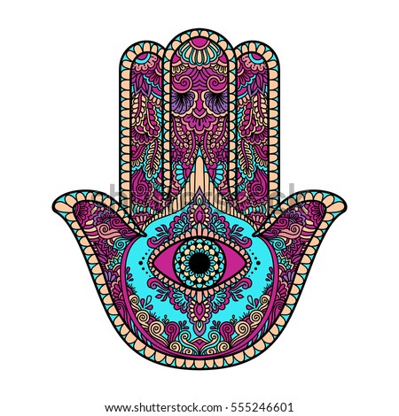 Multicolored Illustration Hamsa Hand Symbol Hand Vector de stock (libre ...