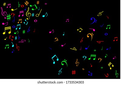 Multicolored Musical Notes On Black Background Stock Vector (Royalty ...
