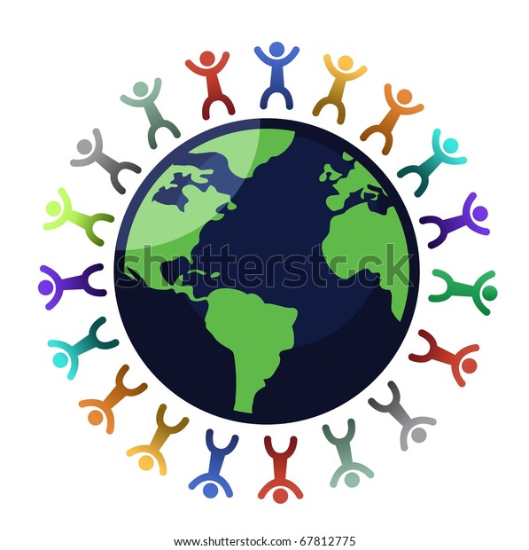 Multi-cultural children holding hands surrounding the globe