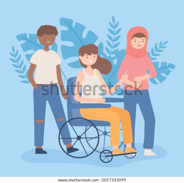 Multicultural Disabled People Cartoon: เวกเตอร์สต็อก (ปลอดค่าลิขสิทธิ์ ...