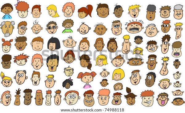 Multicultural People Face Doodle Sketch Vector Stock Vector (Royalty ...
