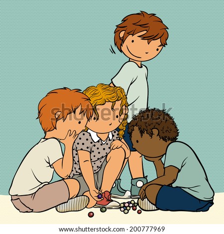 Multiethnic Group Kids Playing Marbles Illustration Vector de stock ...
