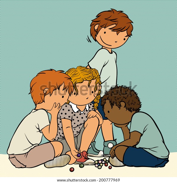 Multiethnic Group Kids Playing Marbles Illustration Stock Vector ...