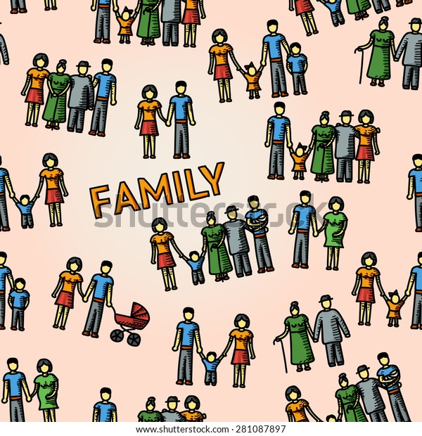 Multigenerational Family Freehand Pattern All Ages Stock Vector ...