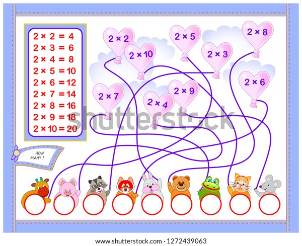 Multiplication table for kids. Write the numbers in correct circles ...