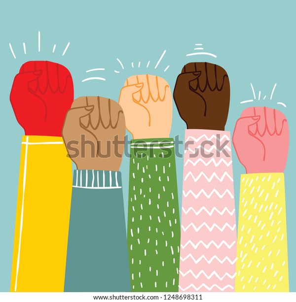 Multiracial Fists Hands Vector Illustration Concept Stock Vector ...