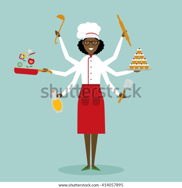 Multitasking African American Chef Cook Great Stock Vector (Royalty ...