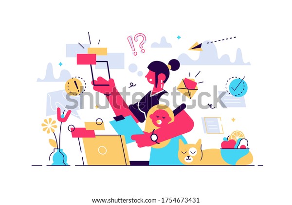 Multitasking Busy Mom Home Concept Vector Stock Vector (Royalty Free ...