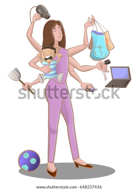 Multitasking Modern Moms Cartoon Vectors Stock Vector (Royalty Free ...